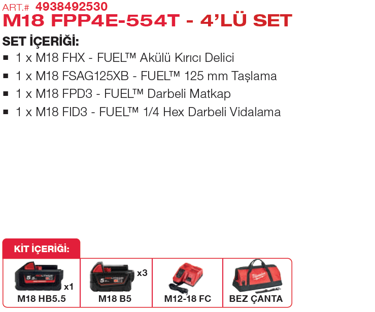 M18 FPP4E-554T - Dörtlü Set